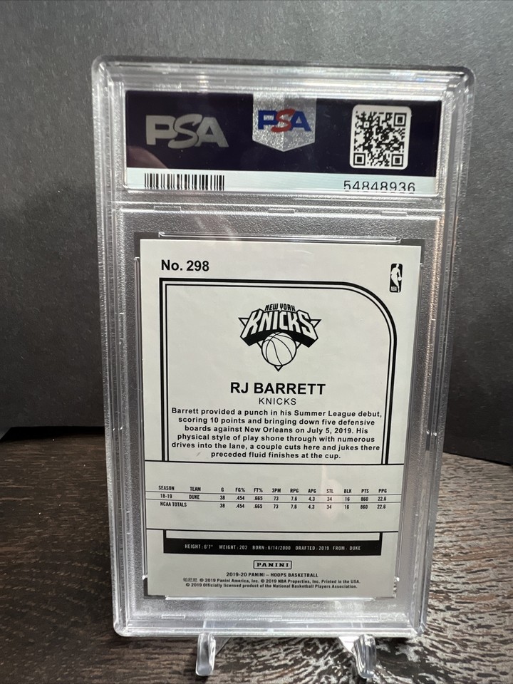 RJ Barrett 2019 Panini Hoops Basketball Card #298 Teal Explosion PSA 10 ...