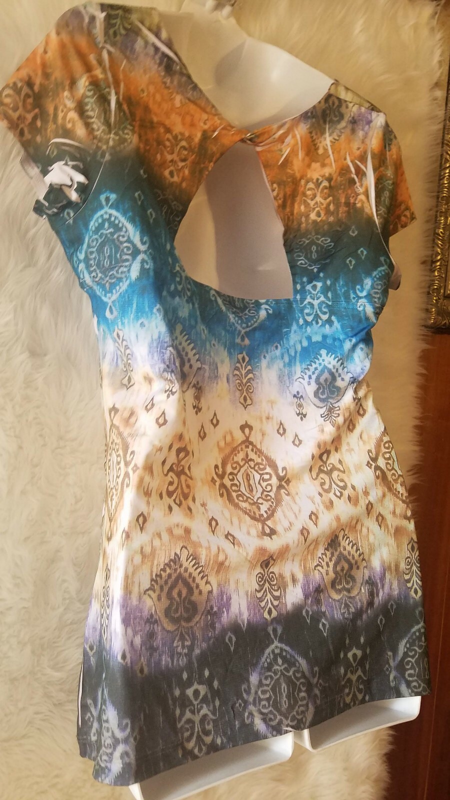 Moa moa top womens open back colorful blouse cap slee… - Gem