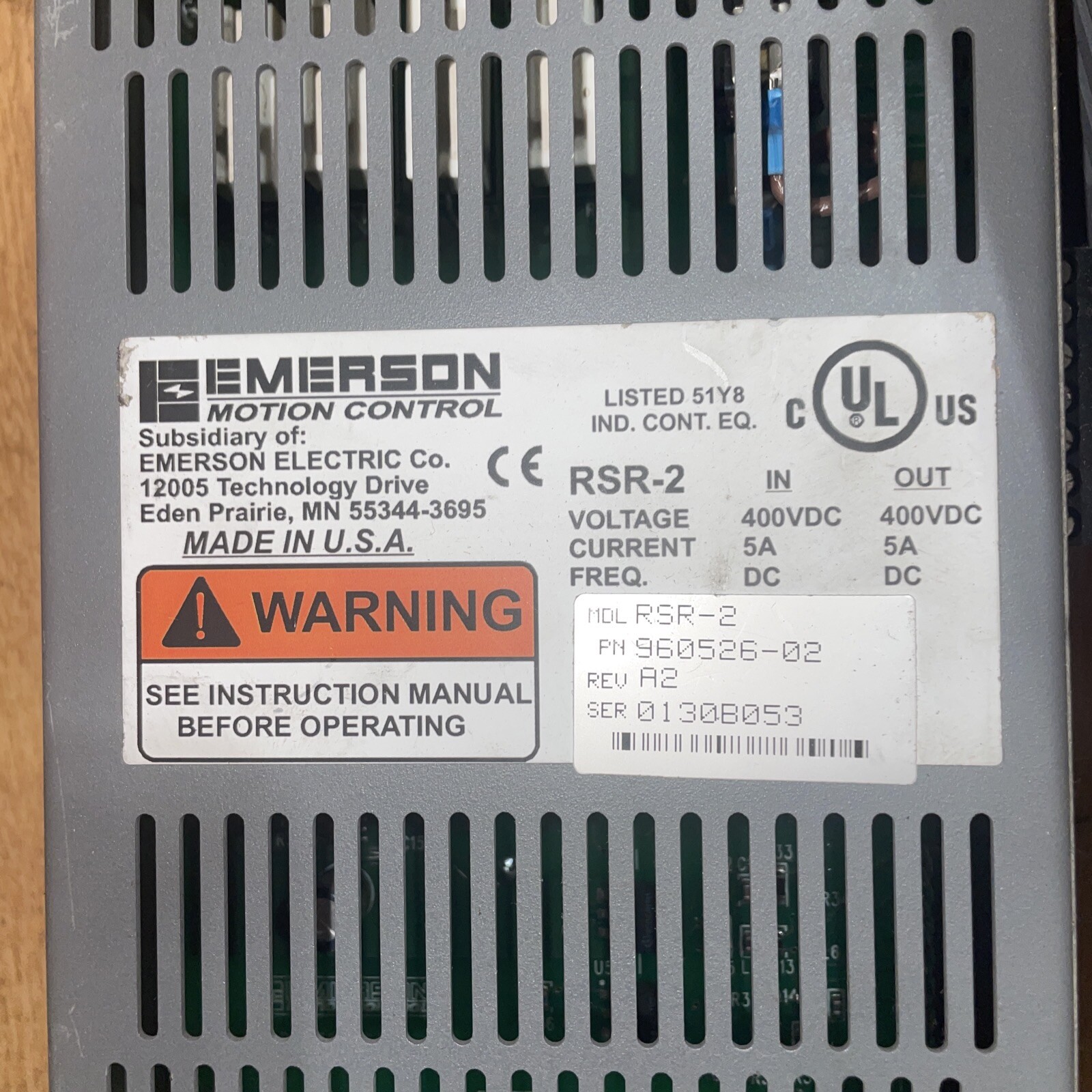 EMERSON MOTION CONTROL TECHNIQUES MODEL RSR-2 PN 960526-02 (ST) | eBay