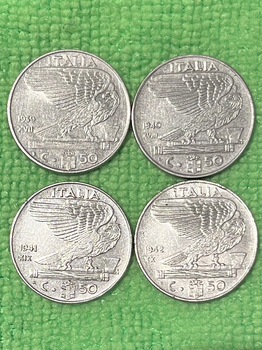 Italy - 50 Centesimi 1939, 1940, 1941, 1942 - WWII Lot Of 4 Coins | eBay
