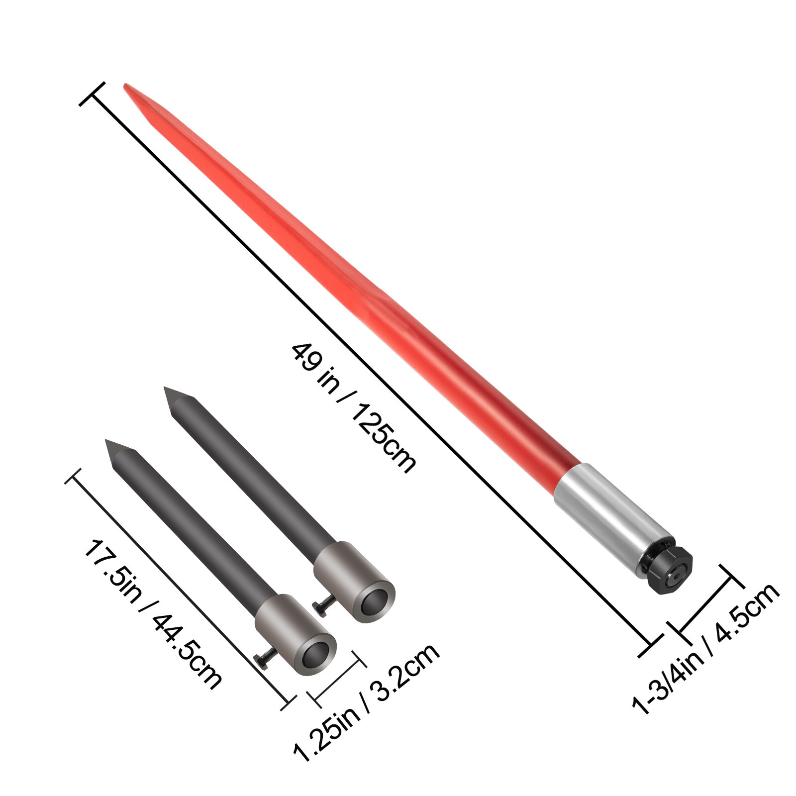 VEVOR Hay Bale Spear 49" 3000 lbs Spike Fork 45#Steel W/2 Stabilizers ...