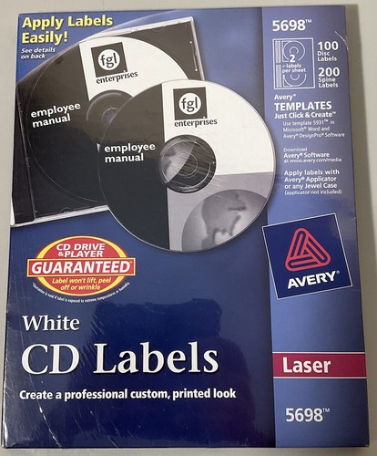 Avery Laser Matte White CD Labels 5698 100 Disc Labels 200 Spine Labels ...