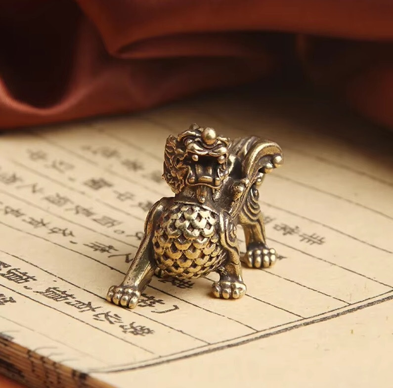 Brass Flying Pixiu Dragon Figurine Small Animal Statue Office Home ...