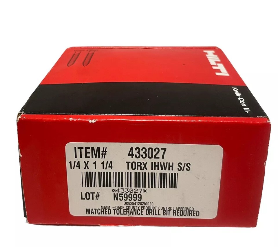 HILTI Kwik Con II+ 1/4 x 1 1/4 Torx IHWH S/S Concrete Screws 100 Count ...