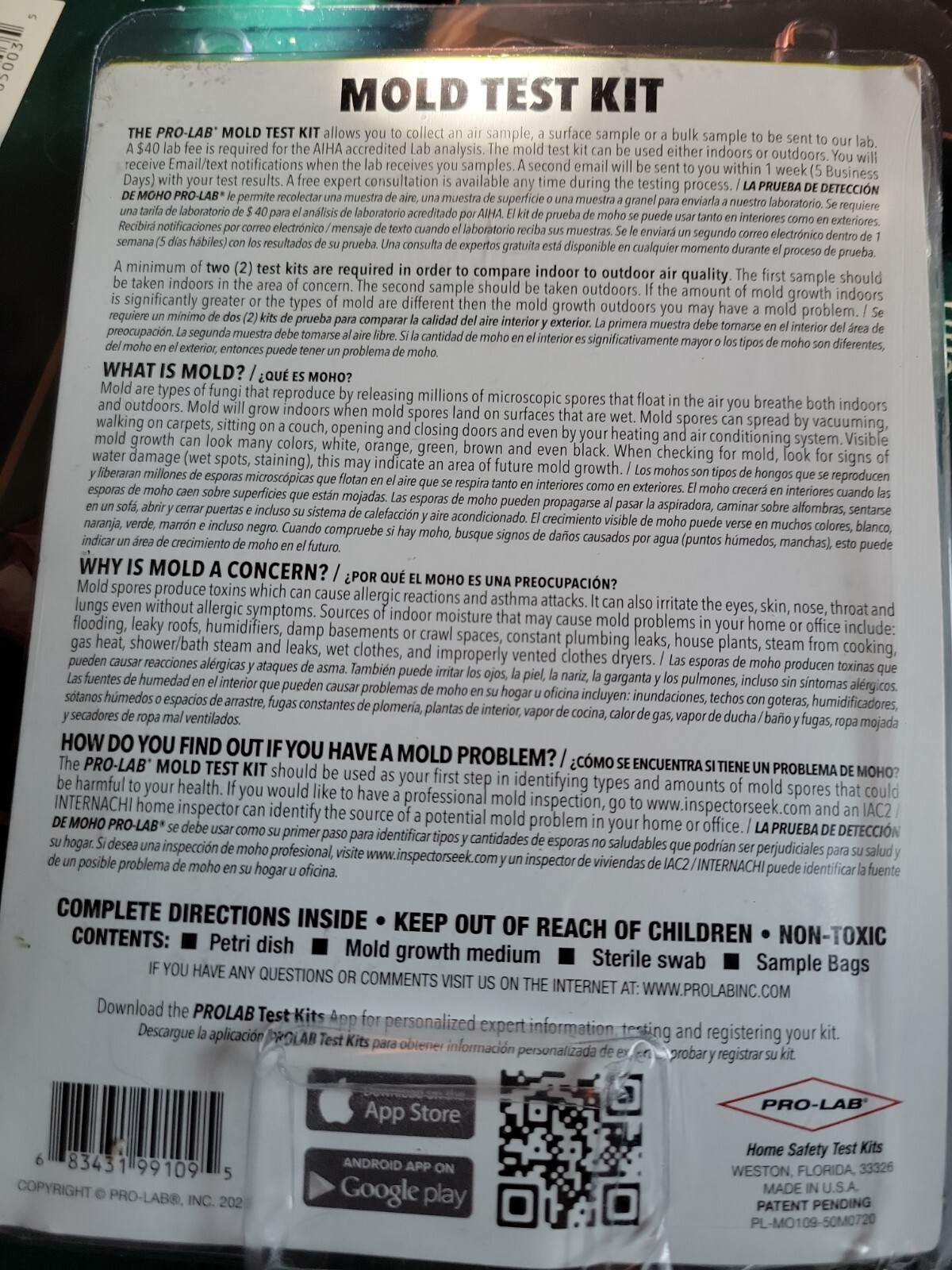 New - Pro-Lab Mold Do It Yourself Test Kit, MO109, Mildew Tester Home ...