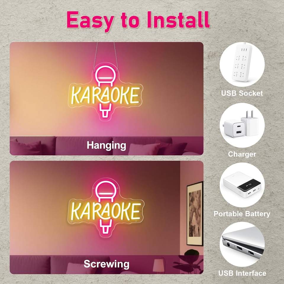 Neon Signs Karaoke Night Neon Sign Music Room Deco KARAOKE Bar LED Sign ...