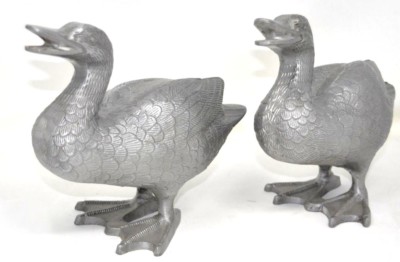 VTG Pair PEWTER DUCK Heavy FIGURINES 7 1/2" TALL MARKED A Intricate ...