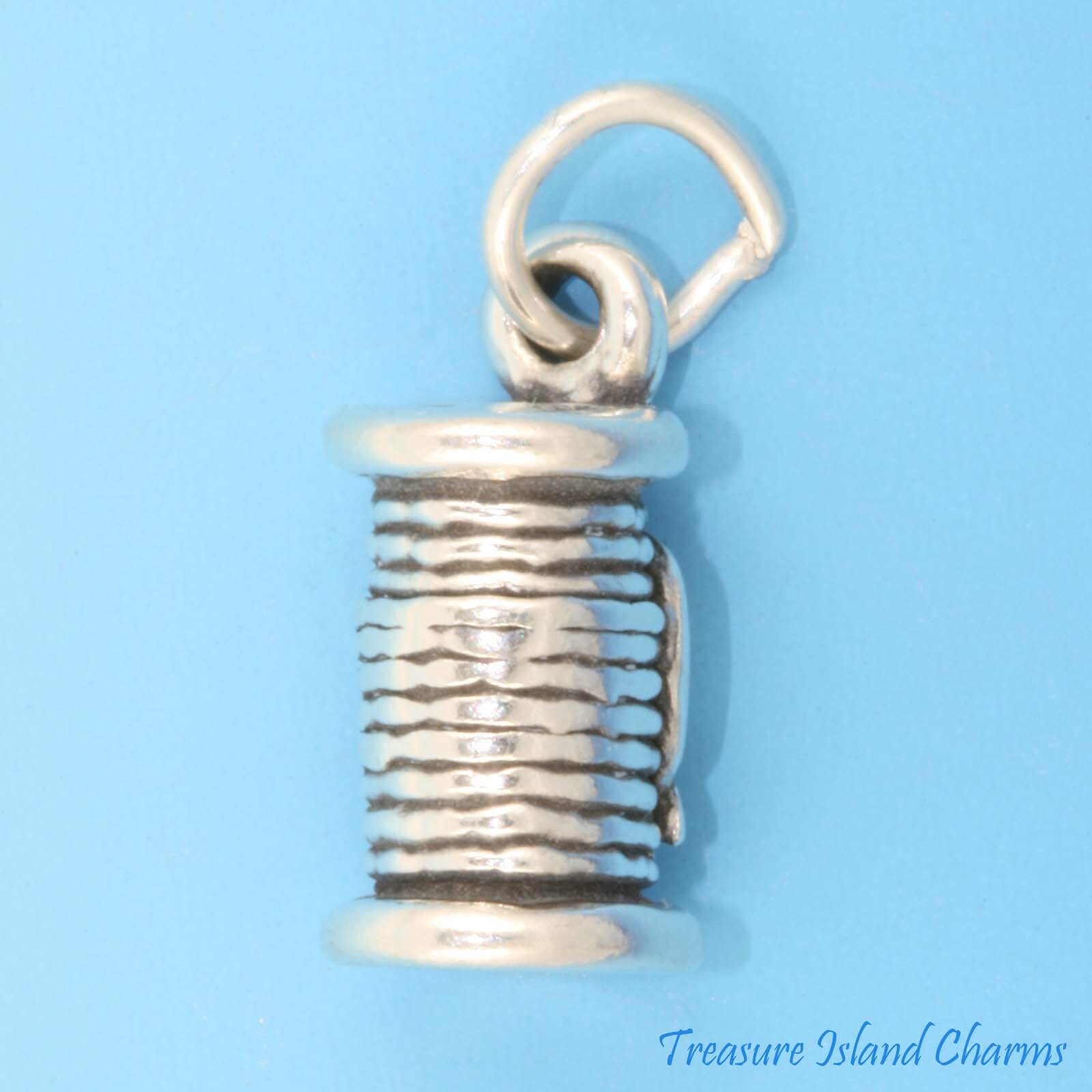 Sewing Thread Spool and Needle 3D 925 Sterling Silver Charm Seamstress ...