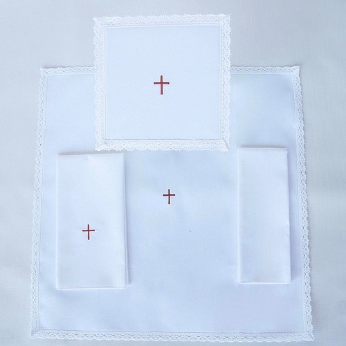 Altar Linen Full Set Pall Corporal Purificator Lavabo RED CROSS 100% ...