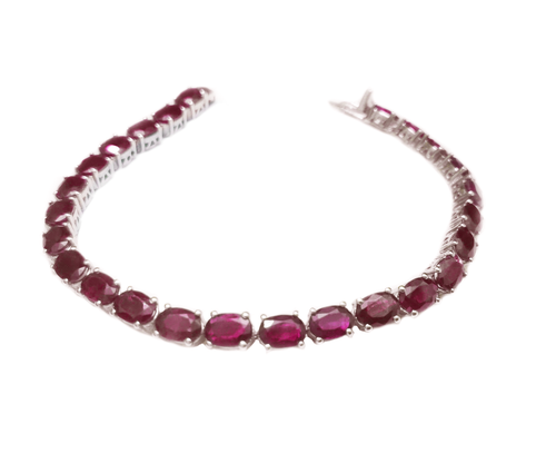 Silver Ruby Bracelet 5x7 mm Oval ruby Tennis bracelet 925 silver ruby ...