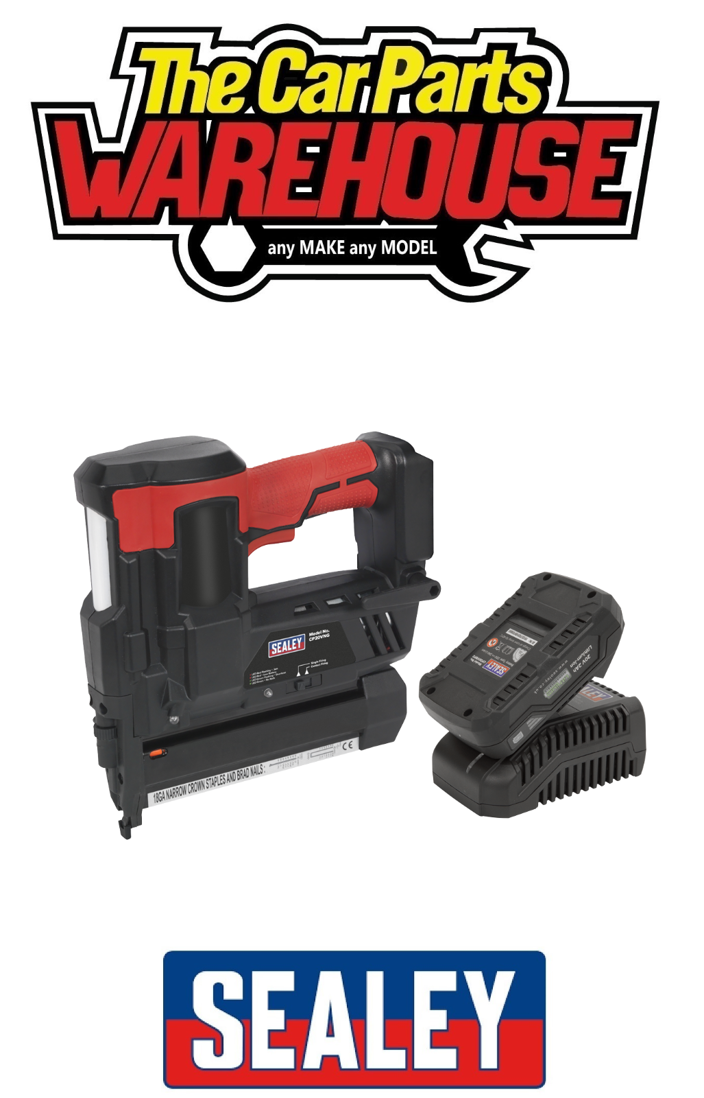 Sealey CP20VNGKIT1 Cordless Nail/Staple Gun 18G 20V 2Ah Lithium-ion ...