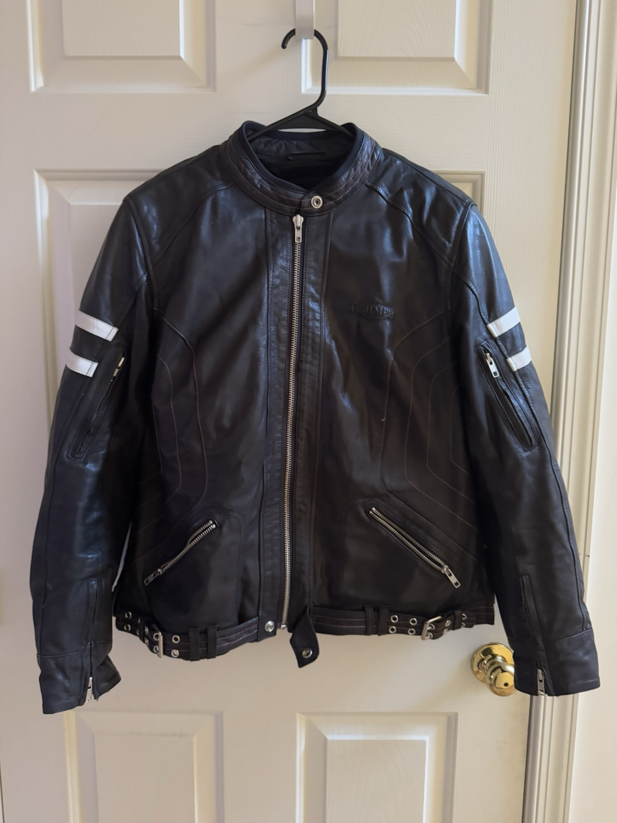 Triumph Motorcycle Biker Leather Jacket Women’s Black… - Gem