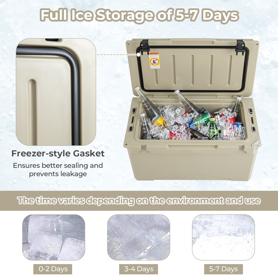 50 QT Rotomolded Cooler Ice Retention for 5-7 Days Portable Ice Chest ...