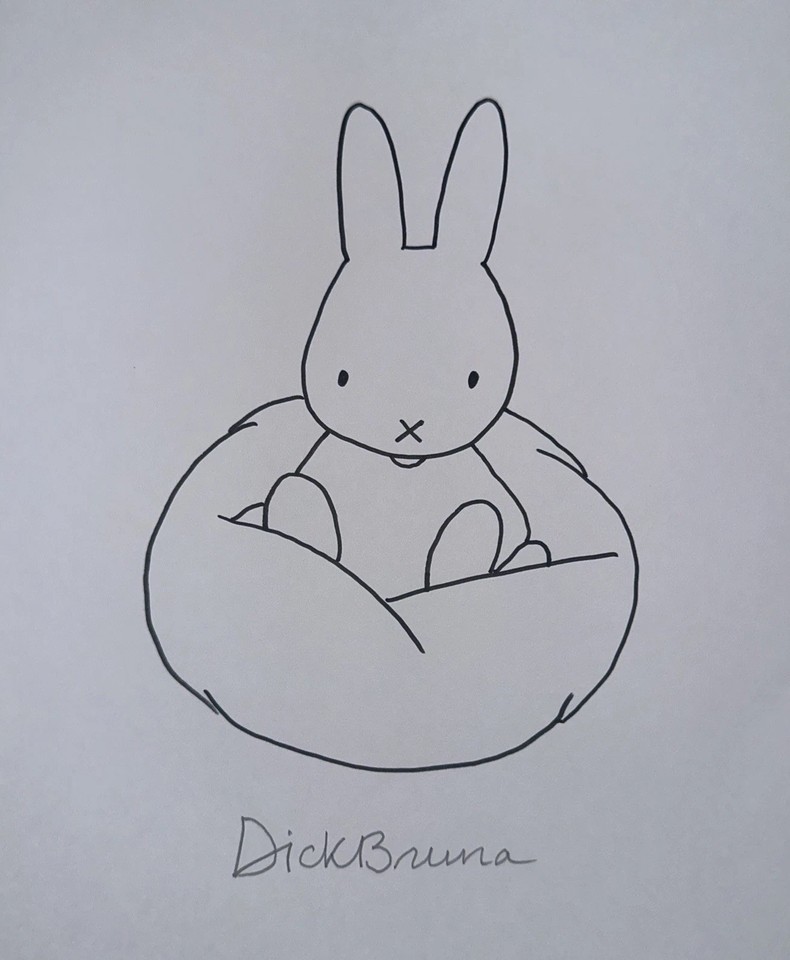 Dick Bruna Hand Drawn & Signed Miffy Pen & Ink Sketch Drawing on A4 ...