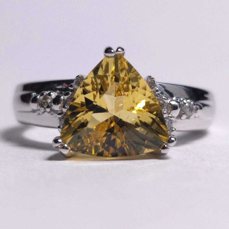 Gems En Vogue NH 2.72ct Canary Beryl & Diamond 14k White Gold Ring Size ...