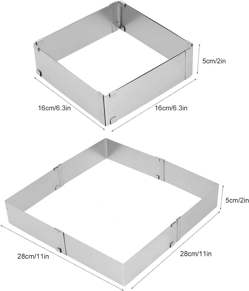 Adjustable Cake Mold Square Rectangle Stainless Steel Mousse Tiramisu ...