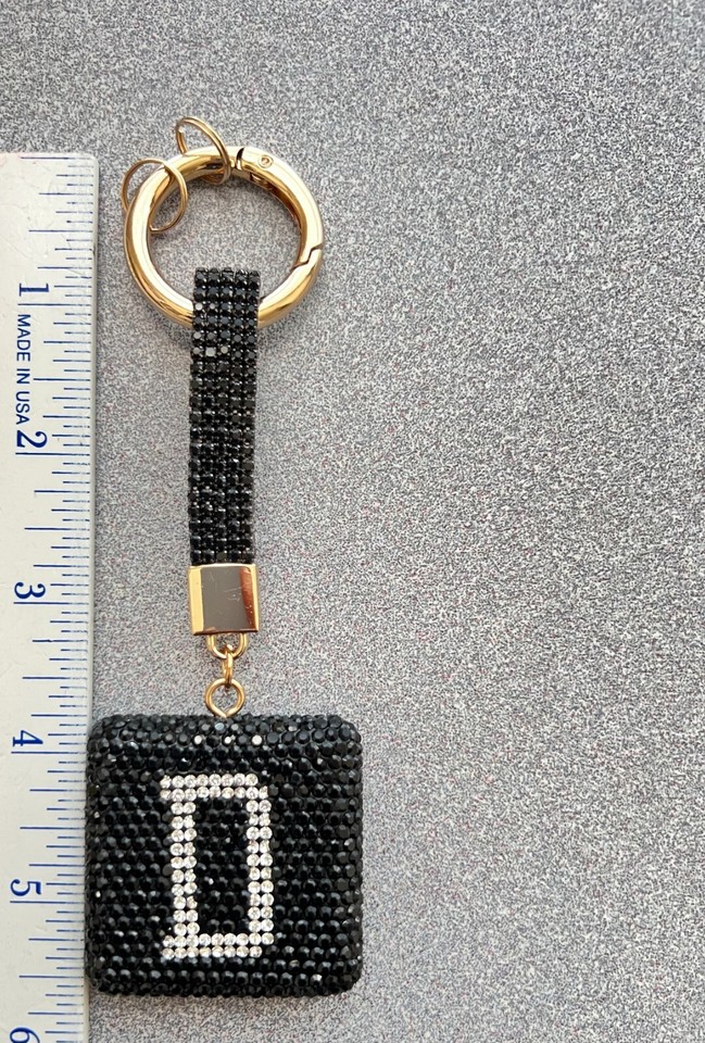 Rhinestone Alphabet Initial Letter Keychain Key Ring Bag Charm Black ...
