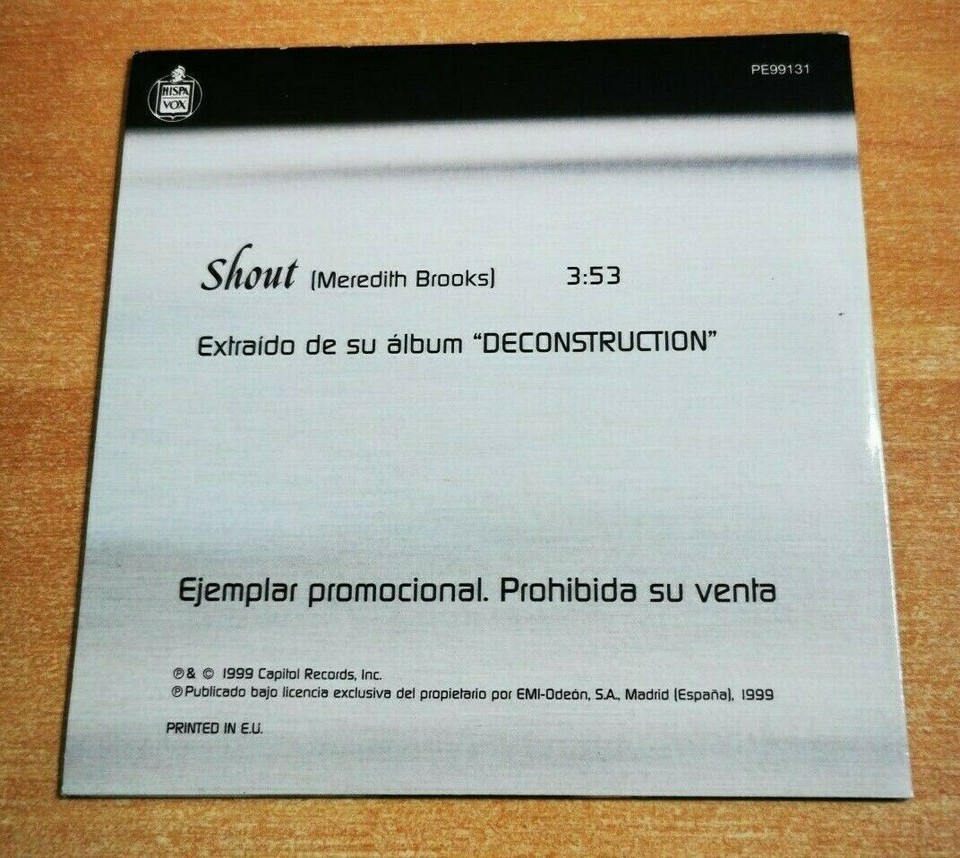 MEREDITH BROOKS Shout VERY RARE SPANISH PROMO CD SINGLE UNIQUE COVER ...