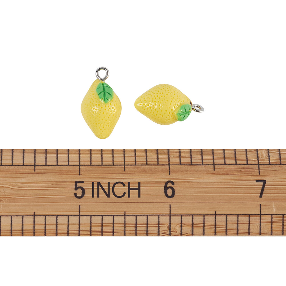10pcs Yellow Resin Lemon Pendants Mini Cute Fruit Charms With Tone Loop ...