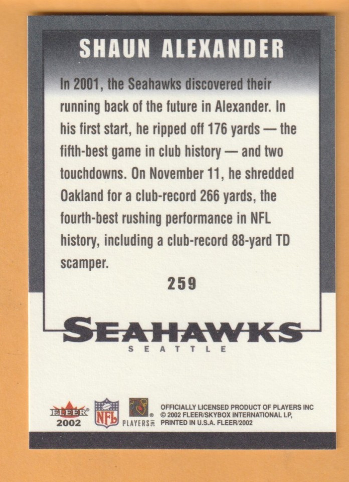 Shaun Alexander Seattle Seahawks 2002 Fleer Tradition #259 Alabama ...