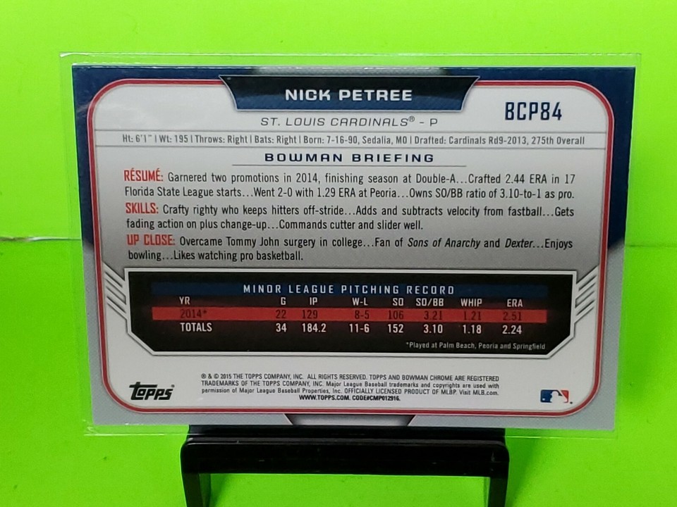 2015 Bowman Chrome Prospects Nick Petree #BCP84 - St. Louis Cardinals ...