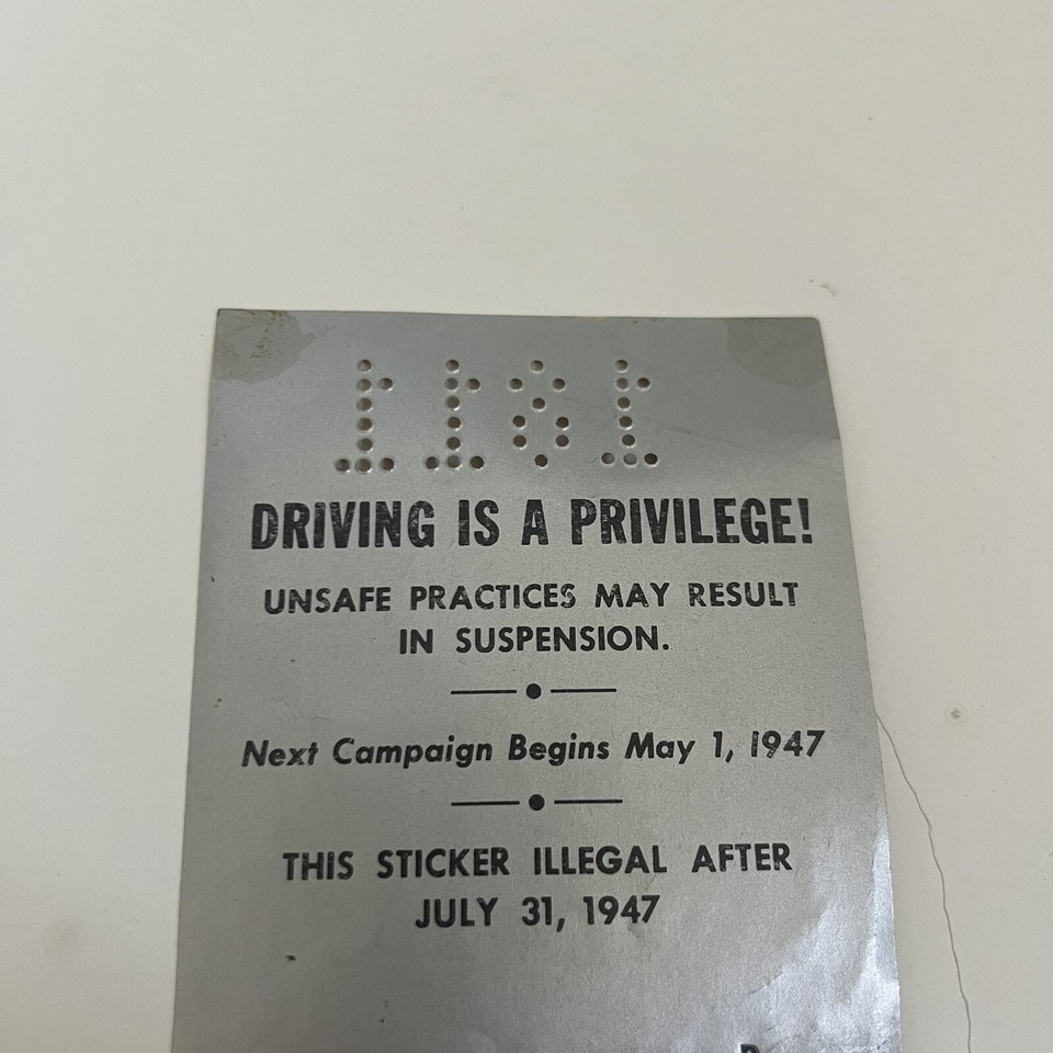 1946 1947 Pennsylvania Inspection Sticker Pa Penna - Nov - Apr ...
