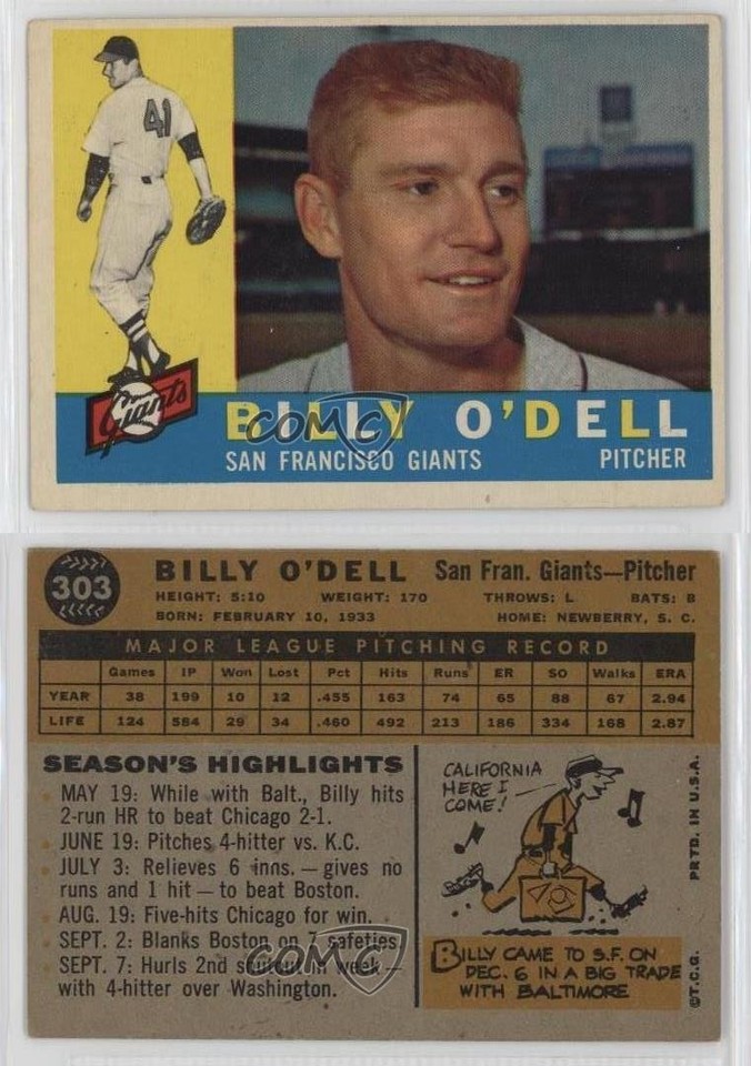 1960 Topps Billy O'Dell #303 0z0n | eBay