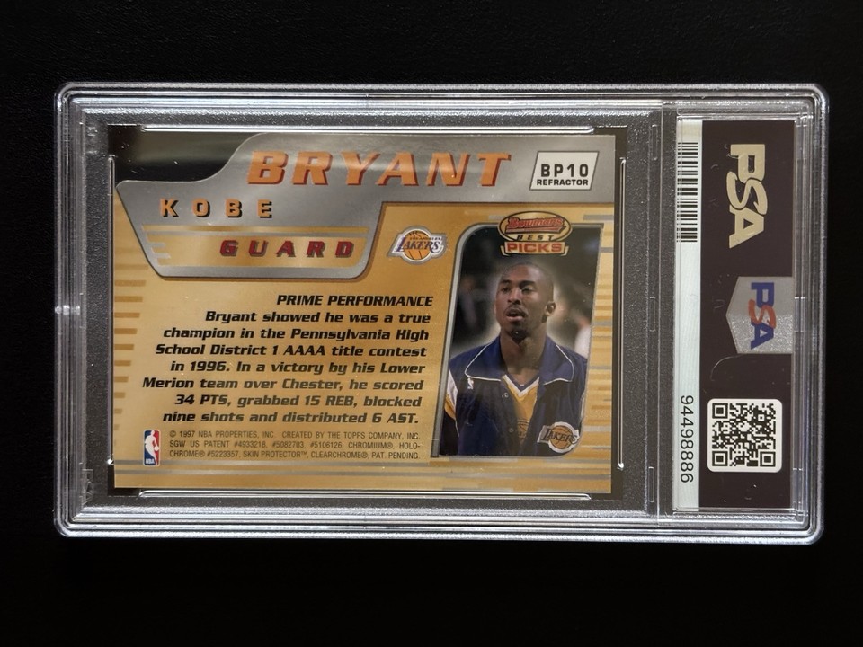 1996-97 Bowman's Best Picks Kobe Bryant Refractor Rookie Card! PSA ...