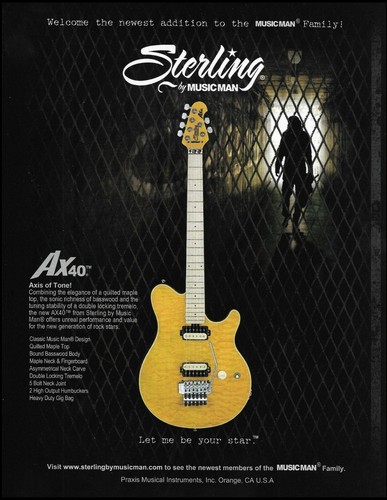 Sterling AX 40 Music Man electric guitar advertisement 8 x 11 AX40 ad ...