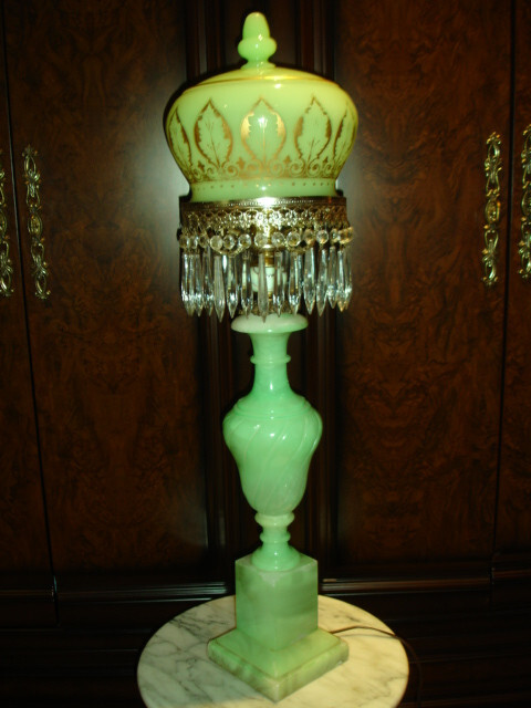 ANTIQUE GREEN MARBLE LAMP WITH VASELINE GLASS SHADE FROM VATICAN | eBay