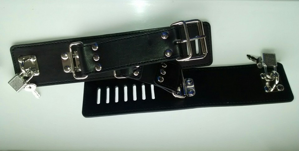 Faux Leather Locking Neck Bondage Collar Hand Restraint Wrist Cuffs | eBay
