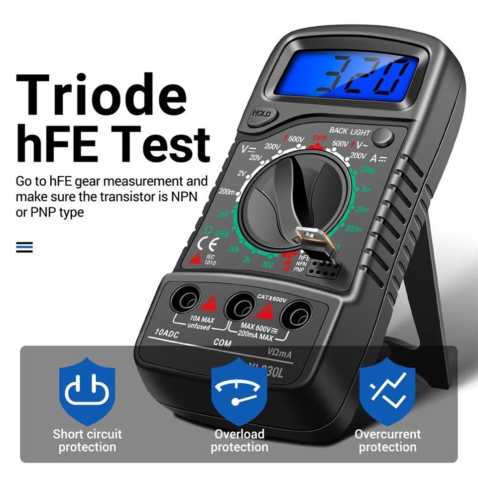 LCD Digital Multimeter Voltmeter Ammeter Ohmmeter Volt AC DC Tester ...