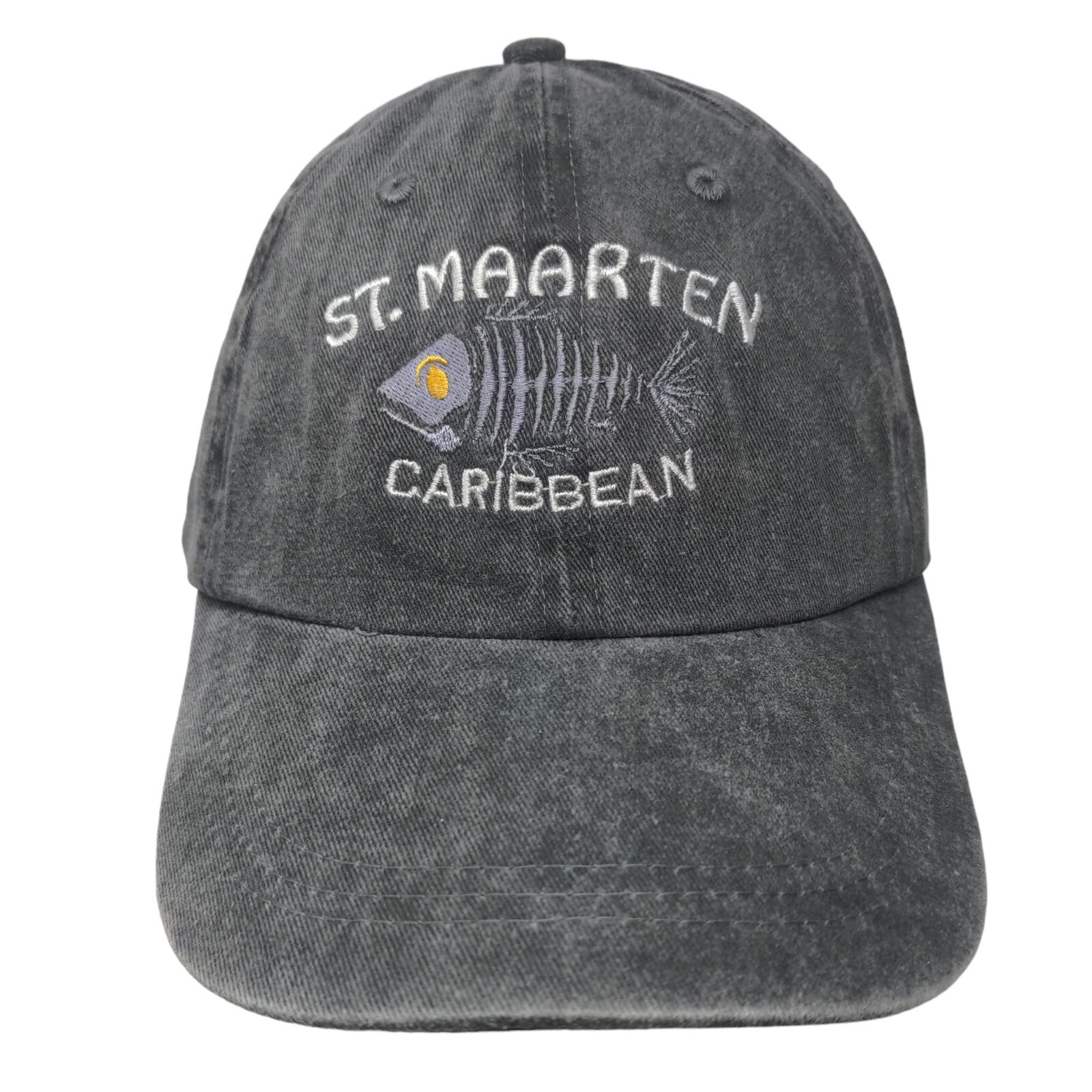 St. Maarten Caribbean Fish Bone Slideback Hat Gray OS… - Gem
