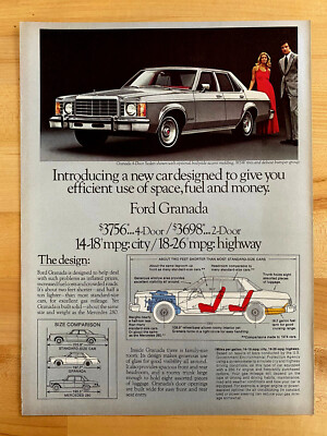 1974 Ford Granada Original Magazine Ad Efficient use of space, fuel and ...