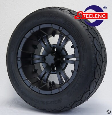 GOLF CART 12" MATT BLACK VAMPIRE WHEELS/RIMS and 20" GECKO TURF/STREET ...