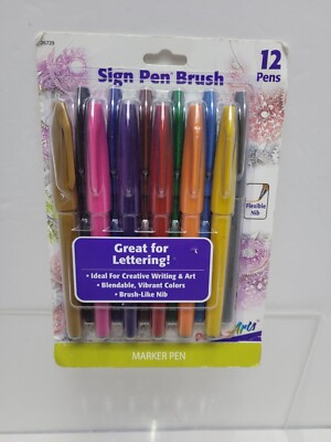 Pentel Arts 12- Sign Pen Brush Marker Pens, Flexible Nib, Calligraphy ...