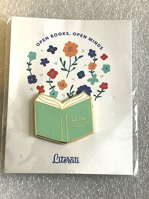 Literati Book Smiling Enamel Lapel Pin Open Books Open Minds Reading ...