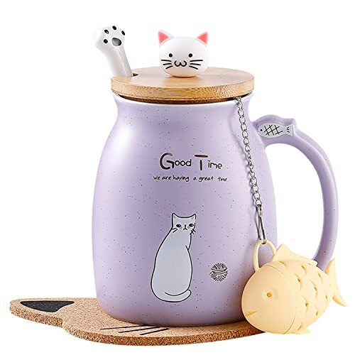 Cat Mug Cute Ceramic Coffee Cup With Lovely Kitty Lid Cat Paw ...