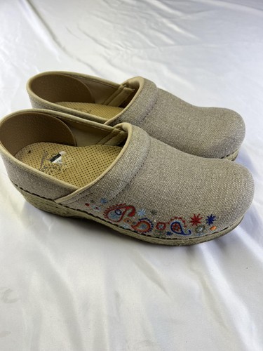 Dansko Vegan Jute Clog Shoes Womens Size 39 Paisley Floral Embroidered ...