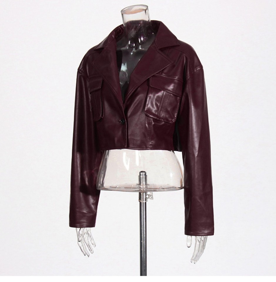 Retro American Style Womens PU Leather Cropped Short Coat Jacket Lapel ...