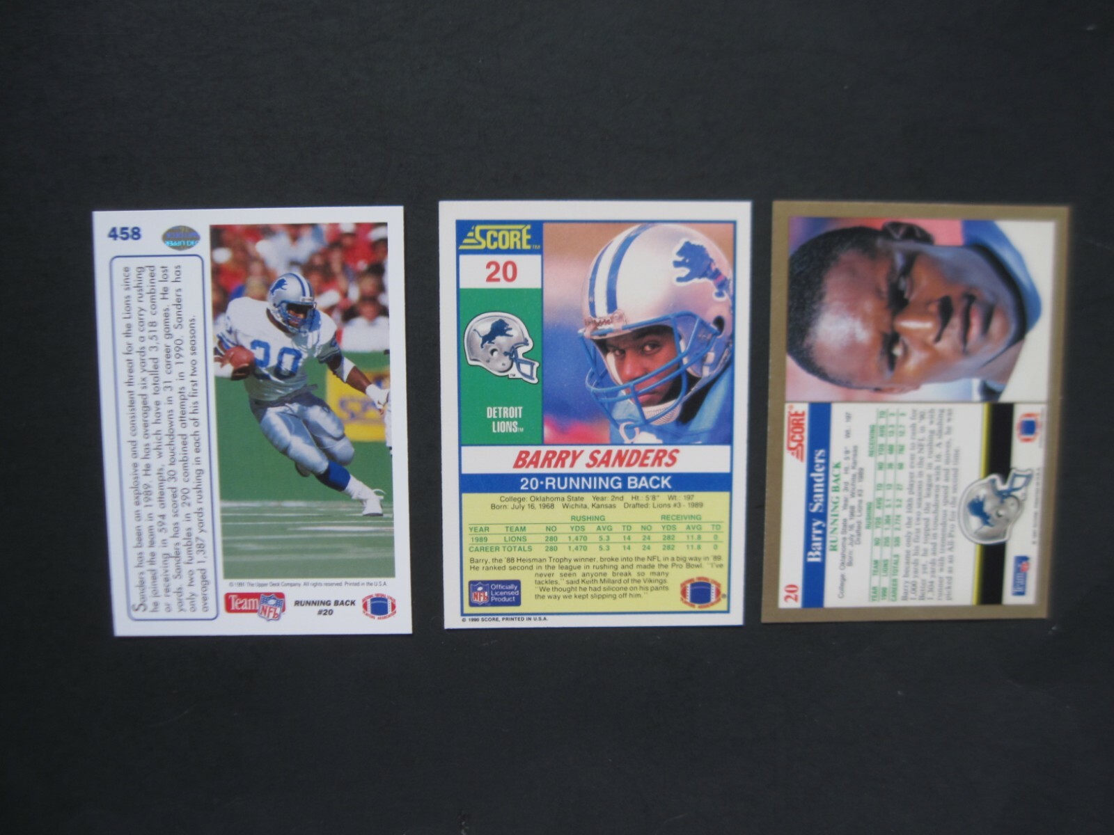 BARRY SANDERS CARDS 1990 Score #20 1991 Score #20 1991 Upper Deck MVP ...