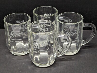 Vintage Allison Engine Co. Glass Coffee Mugs Set of 4 Aircraft Aviation ...