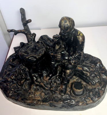 VTG. CAST IRON RUSSIAN LUMBERJACK EATING DINNER SCULPTURE INKWELL w ...