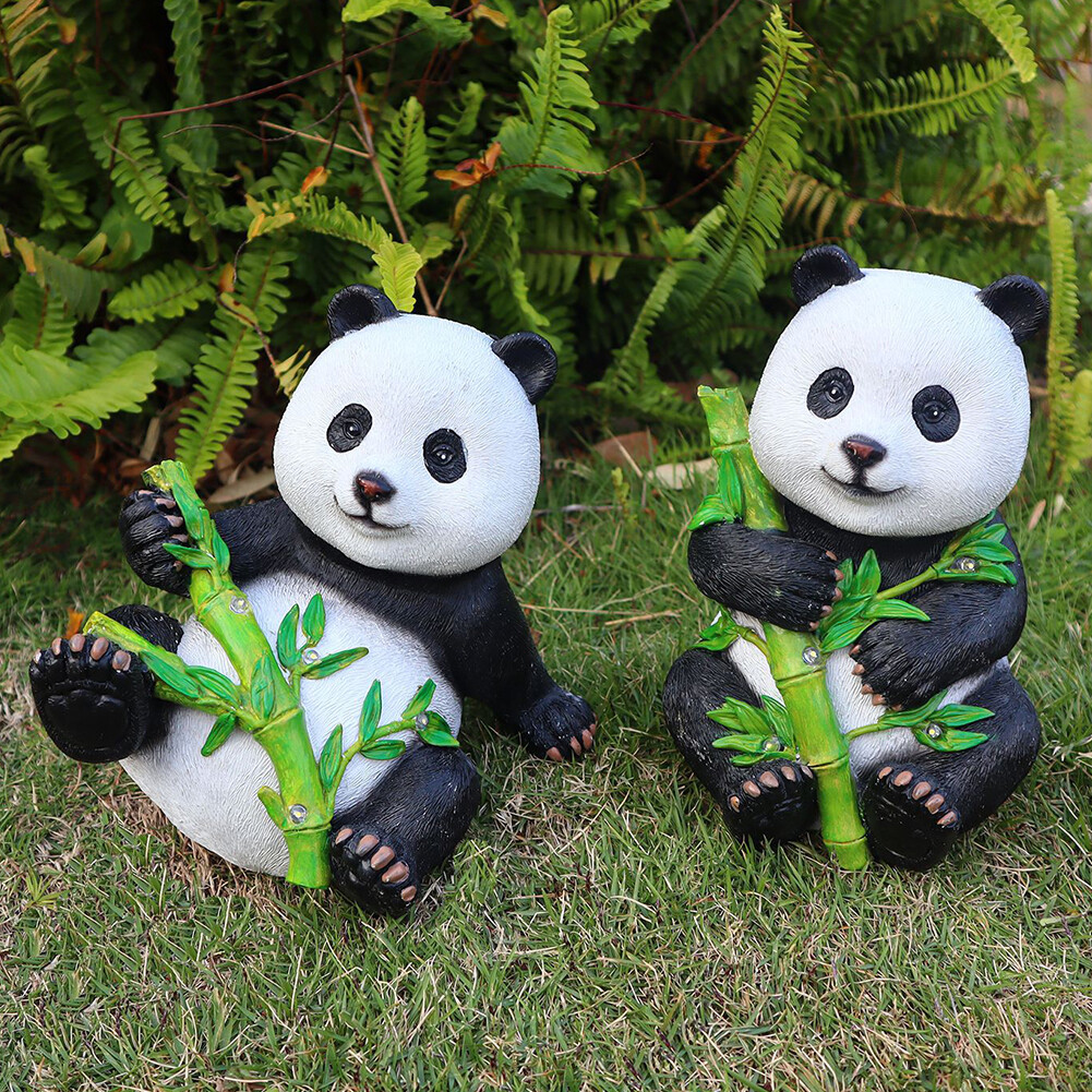 Panda Statue Solar Light Resin Bamboo Statues Solar Garden Decor for ...