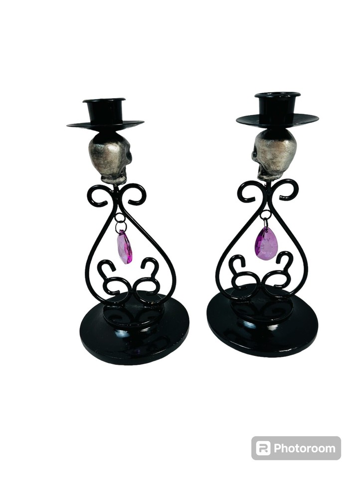 Set Of 2 Black Metal Goth Halloween Table Top Candle Holders | eBay