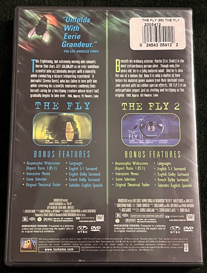 The Fly & The Fly 2 Fox Double Feature DVD 24543004578 | eBay