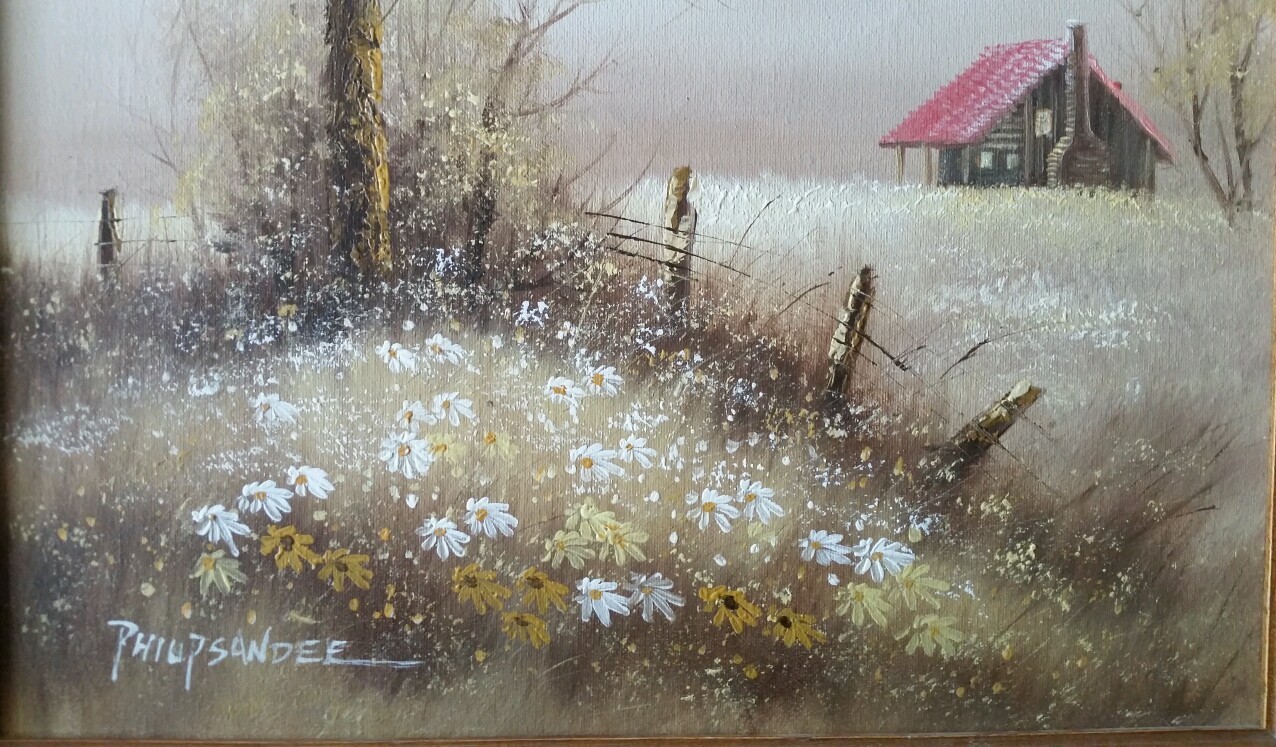 ORIGINAL OIL PAINTING PHILIP SANDEE Landscape, Flowery Field, Tree ...