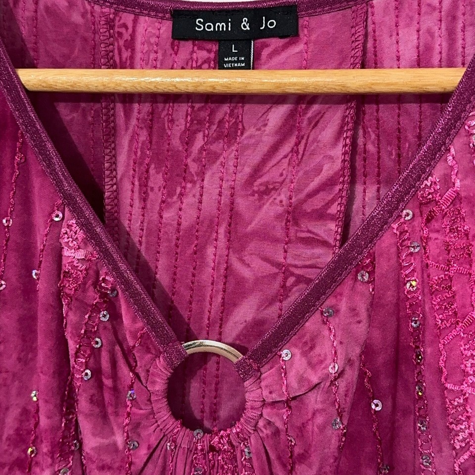 Sammy & Jo Womens Dress Size L Sequin Embroidery Metal Ring Accent ...