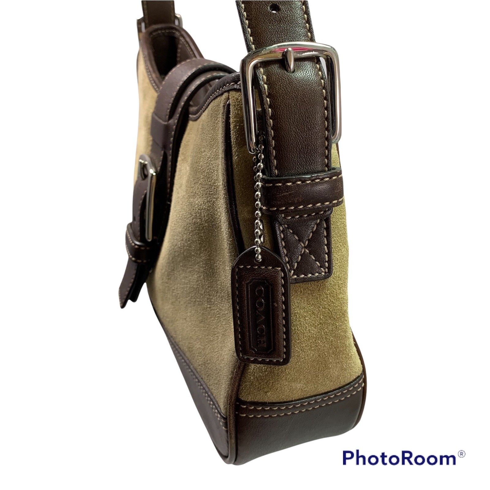 Coach Women’s Shoulder Bag Camel Suede Brown Leather … - Gem