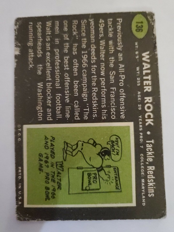 1969 TOPPS Walter Rock card EX #136 | eBay
